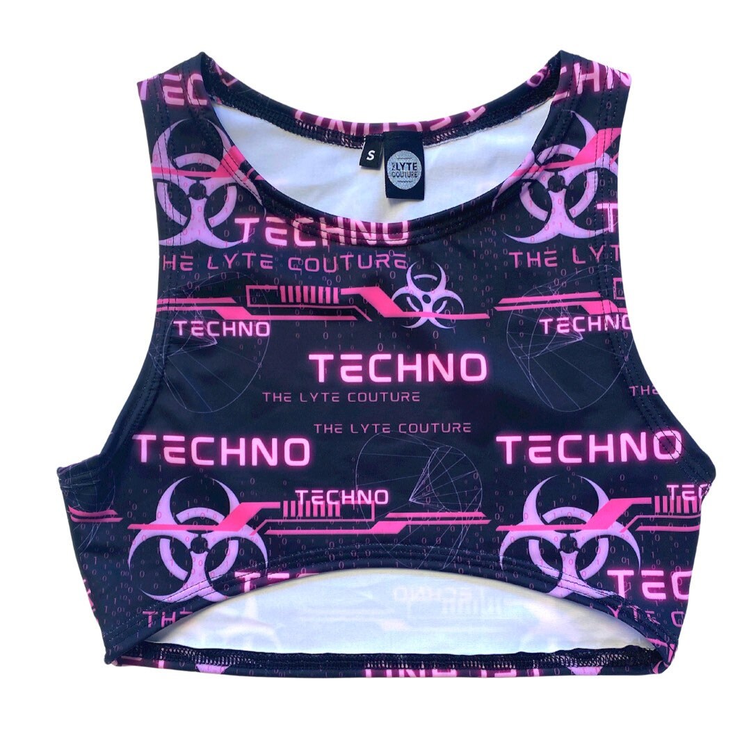 PINK TECHNO | Underboob Sporty Crop Top, Women's Festival Top, Rave Top ...