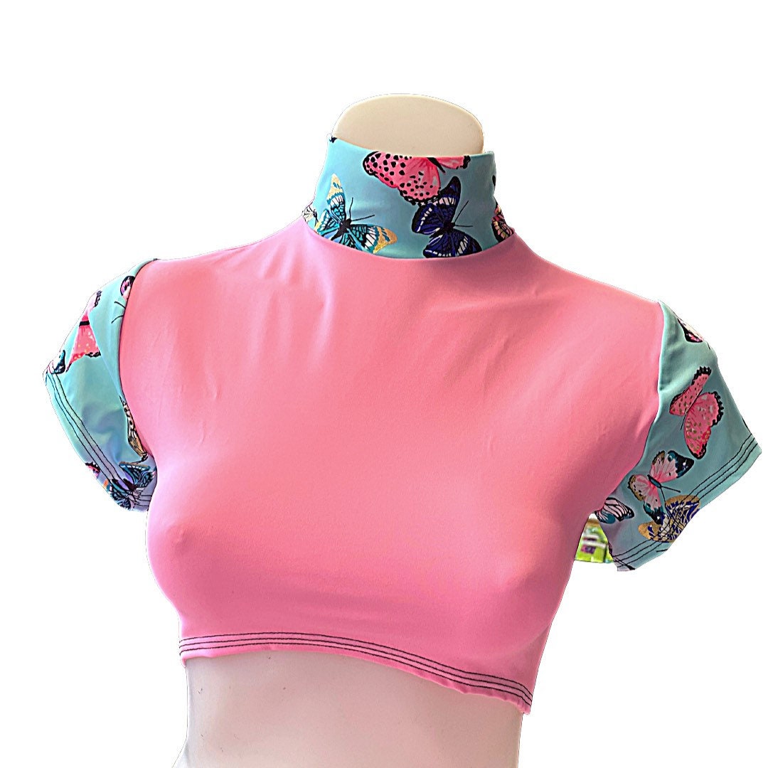 PINK BUTTERFLY | Underboob Mock Neck Crop Top, Women's Festival Top ...