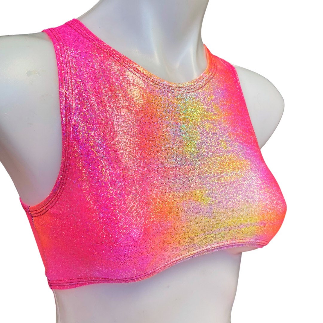Holographic Crop Top: Pink Orange Rave Festival Top - Etsy