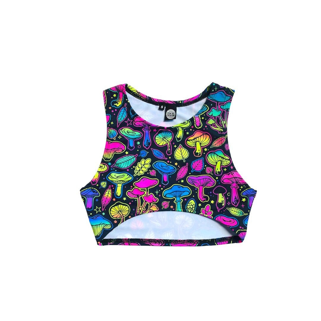 ELECTRIC MUSHROOM | Underboob Sporty Crop Top, Women's Festival Top ...