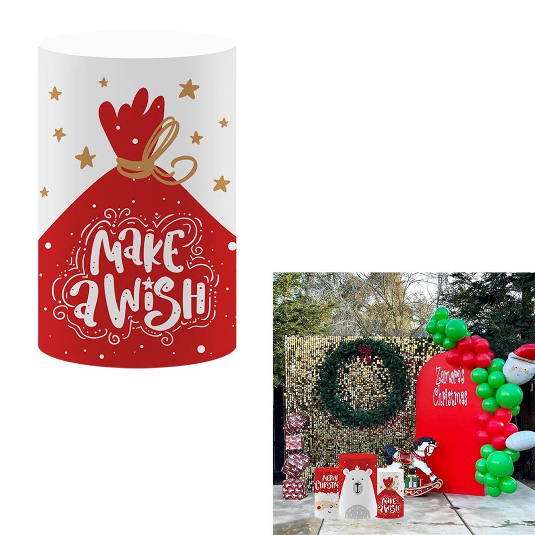 Red Christmas Pedestal Covers for Christmas Xmas Party Cylinder Plinth ...