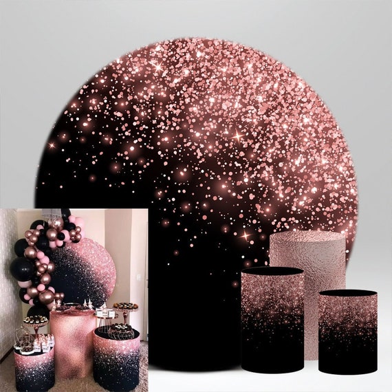 Pink Glitter Birthday Party Round Backdrop Pedestal Covers - Etsy