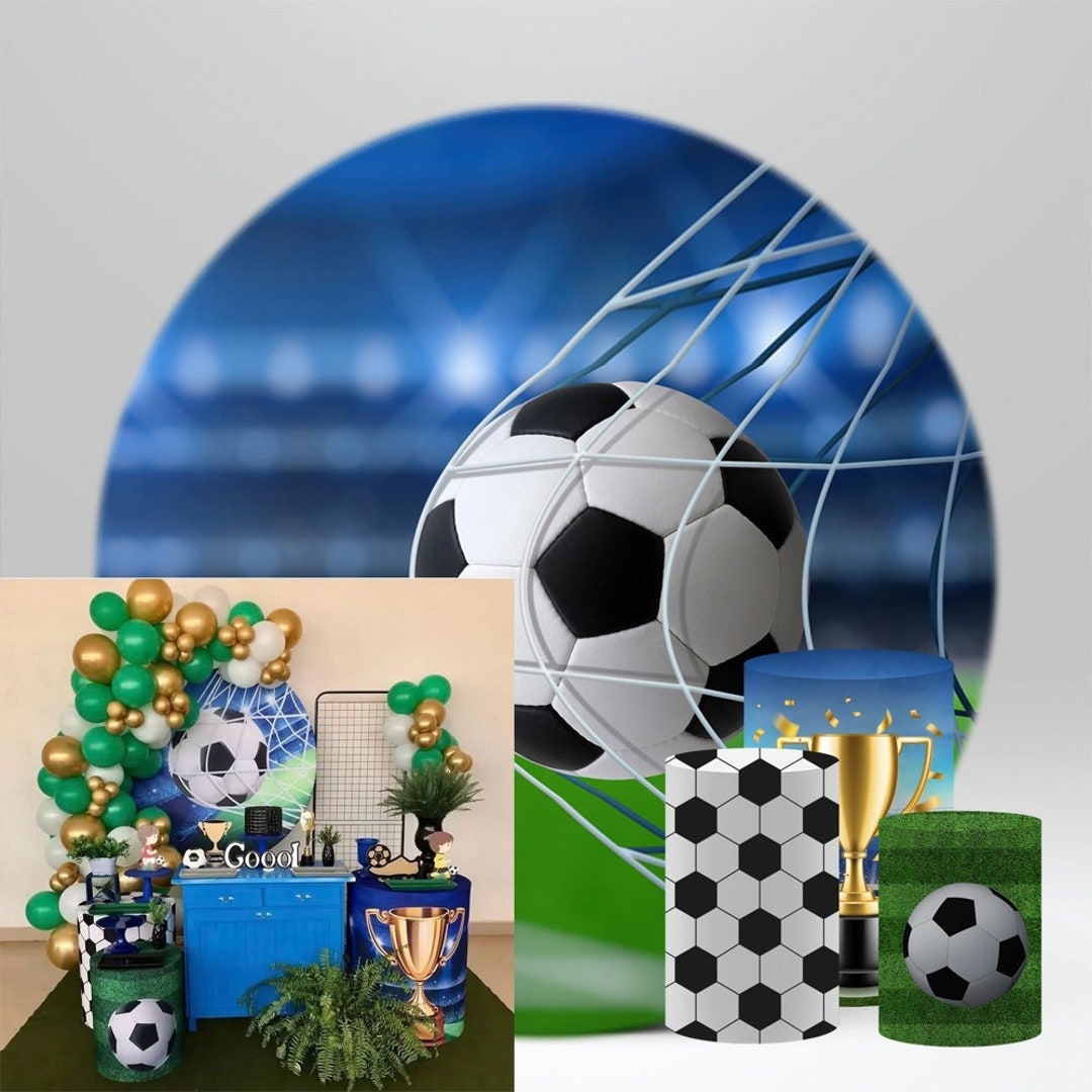 Football Theme Boys Birthday Party Round Backdrop Pedestal Covers ...