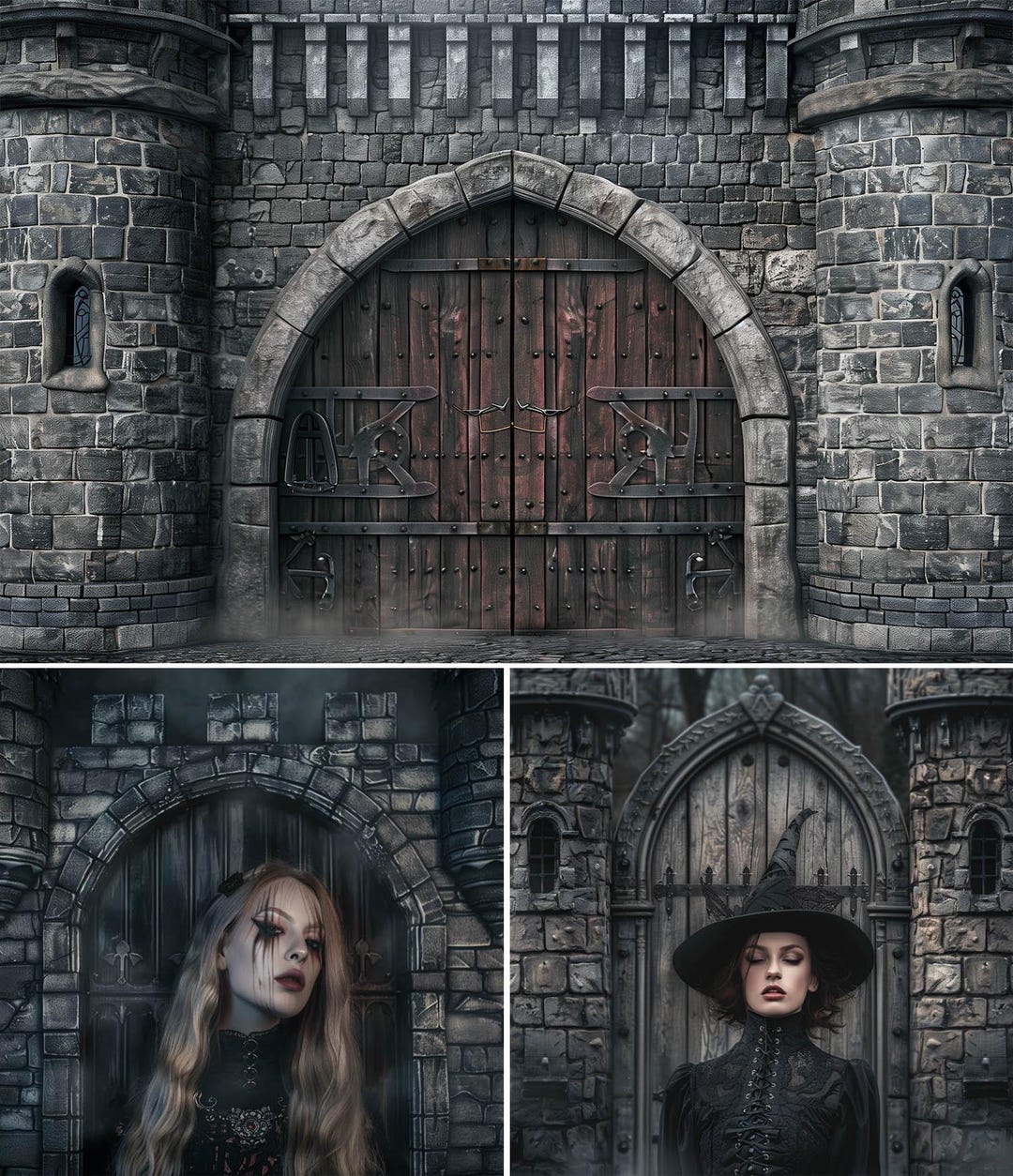 Medieval Castle Backdrop Gothic Stone Fortress Gate Scene Dark Fantasy ...