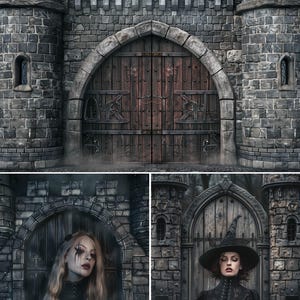Medieval Castle Backdrop Gothic Stone Fortress Gate Scene Dark Fantasy ...