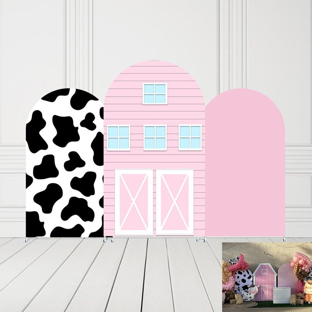 Arch Backdrop Covers,pink Cartoon Barn Farm Birthday Party Cows Pattern ...