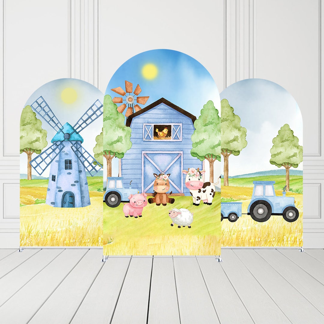 Blue Barn Farm Arch Backdrop Covers for Cows Animals Birthday Party 2 ...