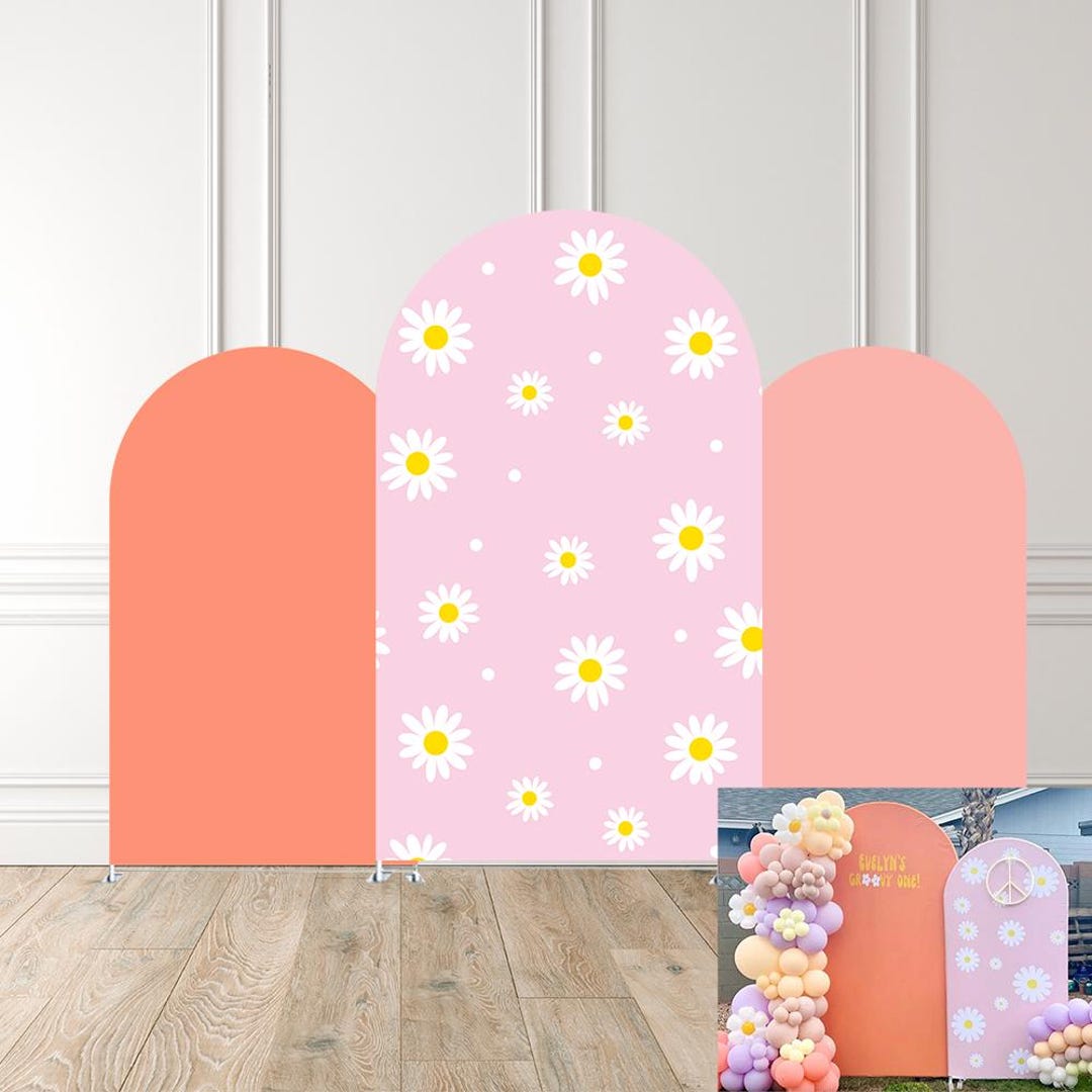 Pink Daisy Floral Arch Backdrop Stand Covers Daisy Groovy Flowers ...