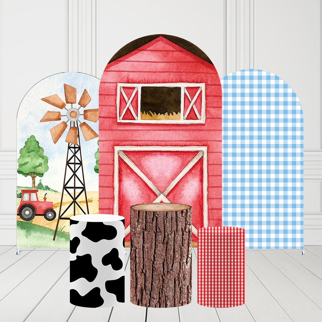 Arch Backdrop Covers,farm Birthday Party Red Barn Door Cows Arches ...