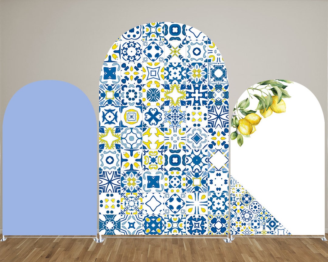 Arch Fabric Backdrop Covers,positano Tile Theme Blue White Patchwork ...