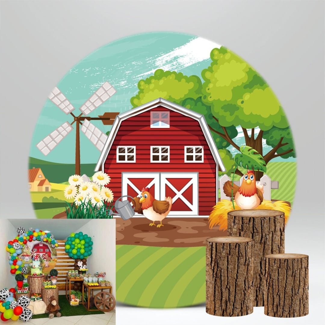 Round Photo Backdrops,barn Farm Cows Theme Round Background for Parties ...
