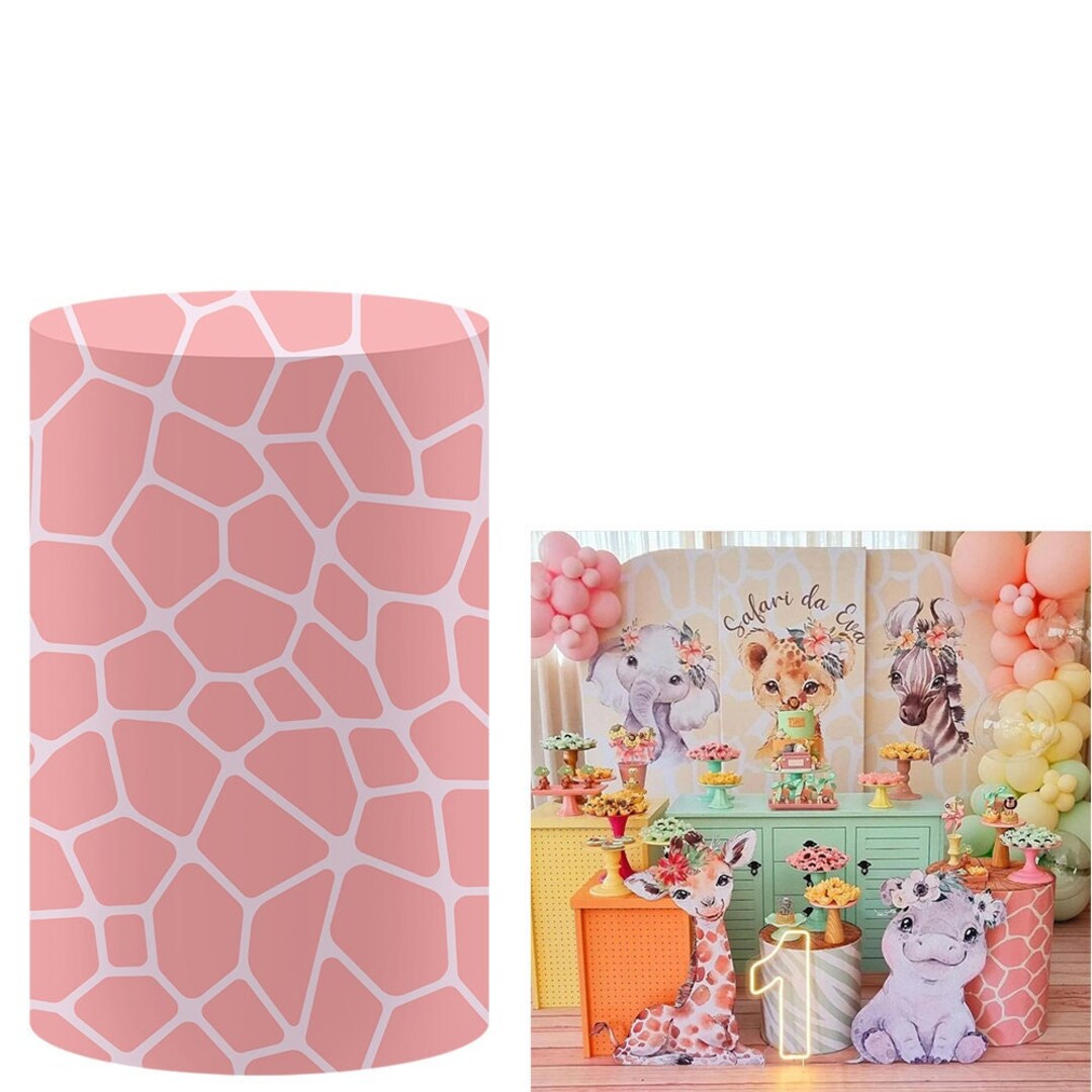 Cylinder Plinth Covers for Parties Safari Animals Wild Pink Pedestal ...