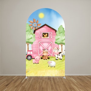 Pink Barn Farm Arch Backdrop Covers for Cows Animals Birthday Party 2 ...