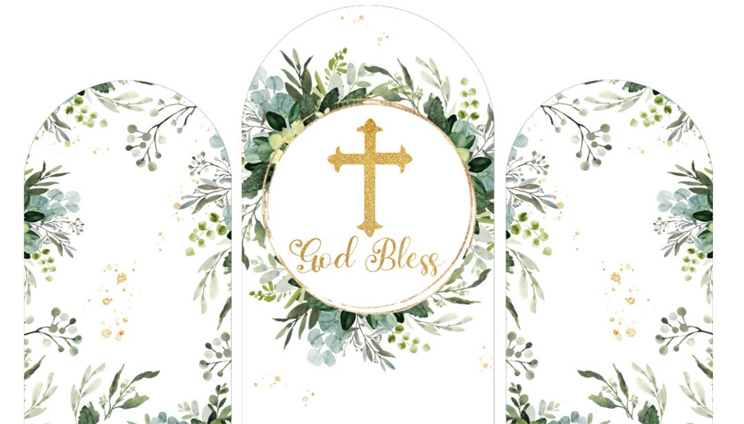God Bless Arched Photo Backdrop Baby Baptism Arch Photography ...