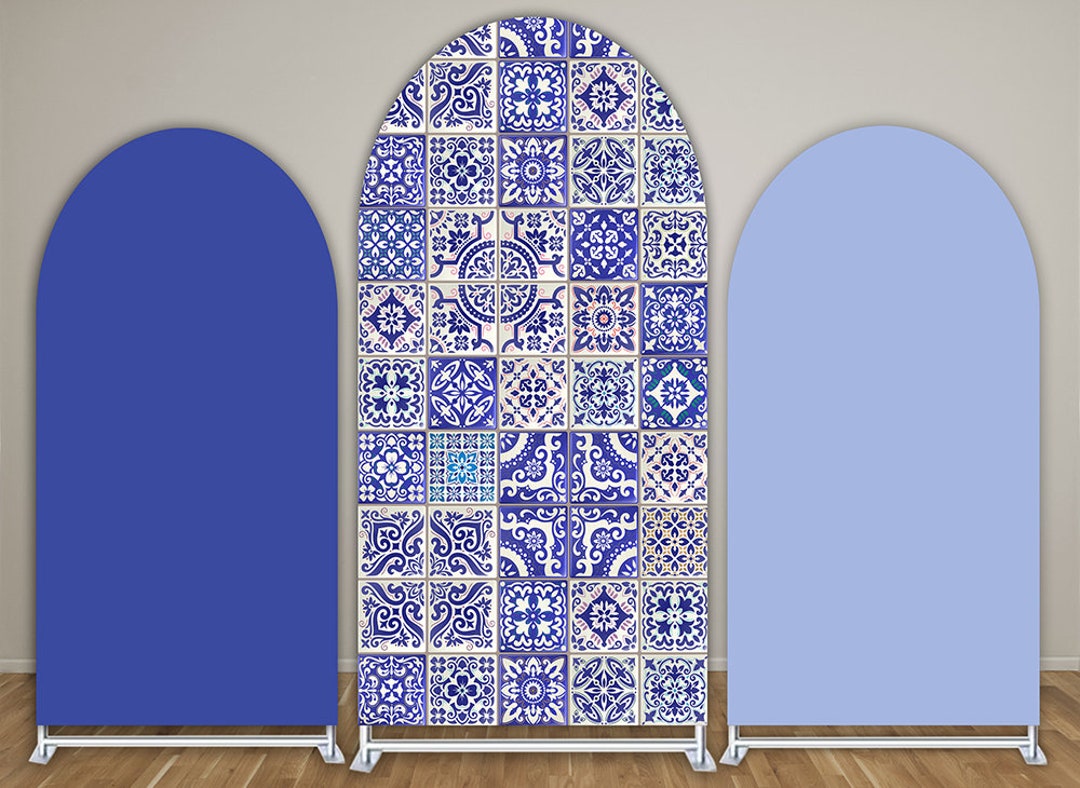 Double Sided Arch Fabric Backdrop Covers,positano Tile Theme Blue White ...