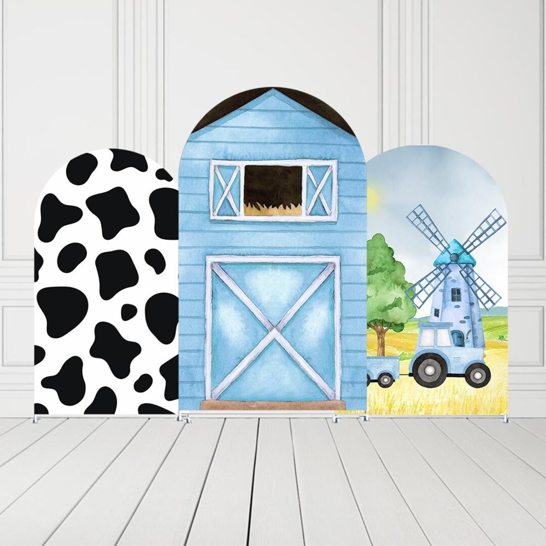 Blue Cows Farm Plaids Arch Backdrop Stand Covers Barn Farm Birthday ...
