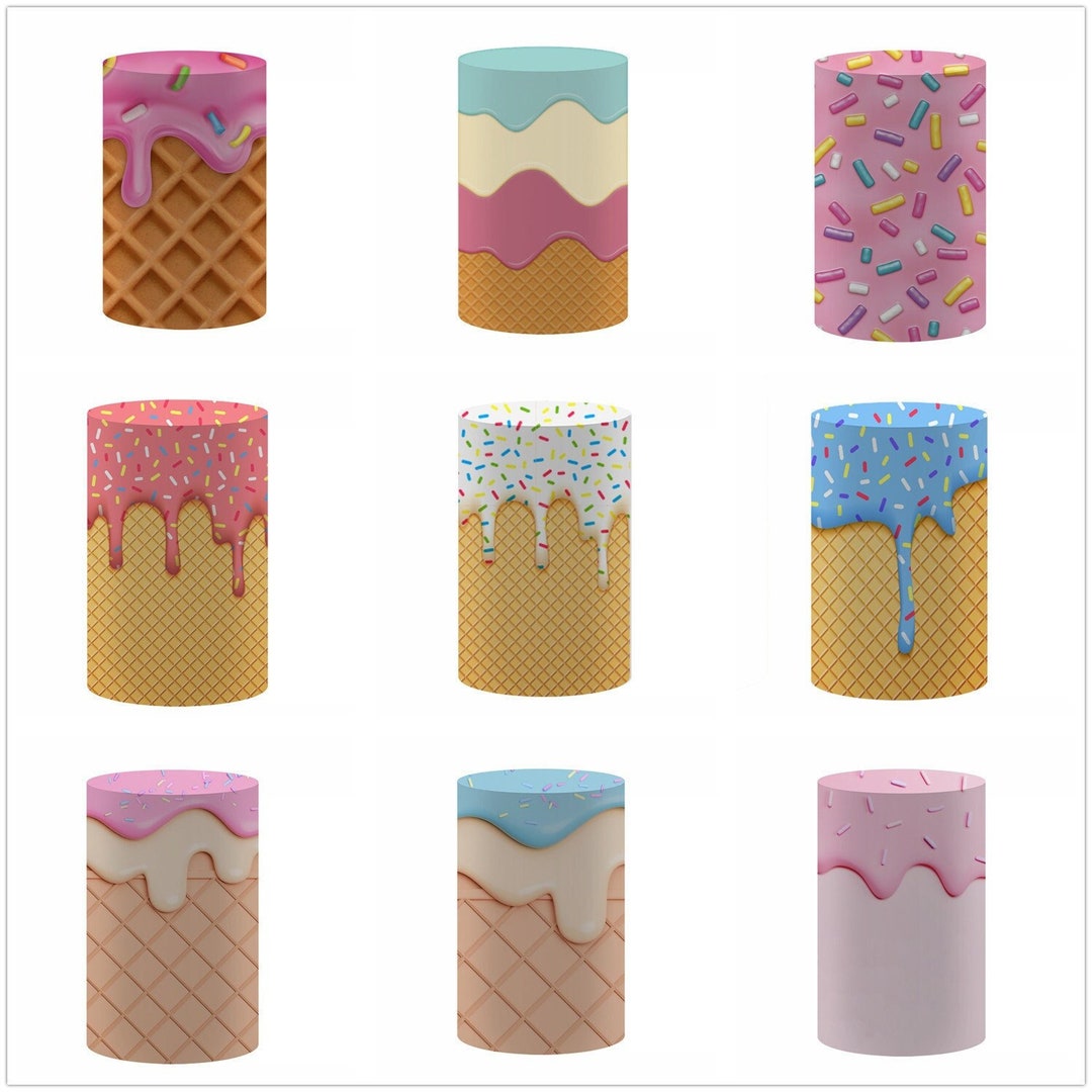 Cylinder Plinth Covers for Parties, Sweet Ice Cream Glaze Birthday ...