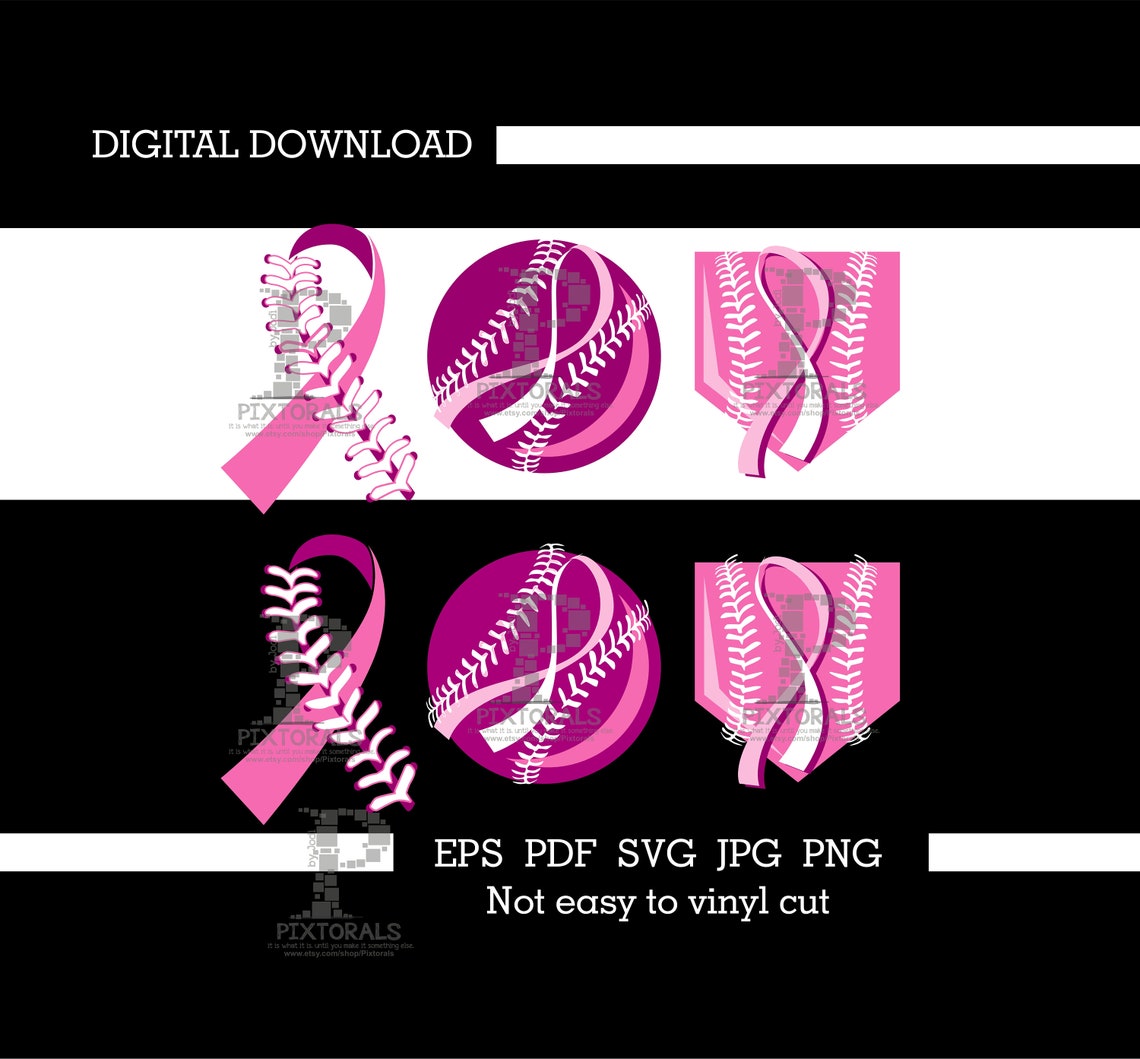 Baseball Softball Breast Cancer Logo Set, Baseball Cancer Vector, Eps ...