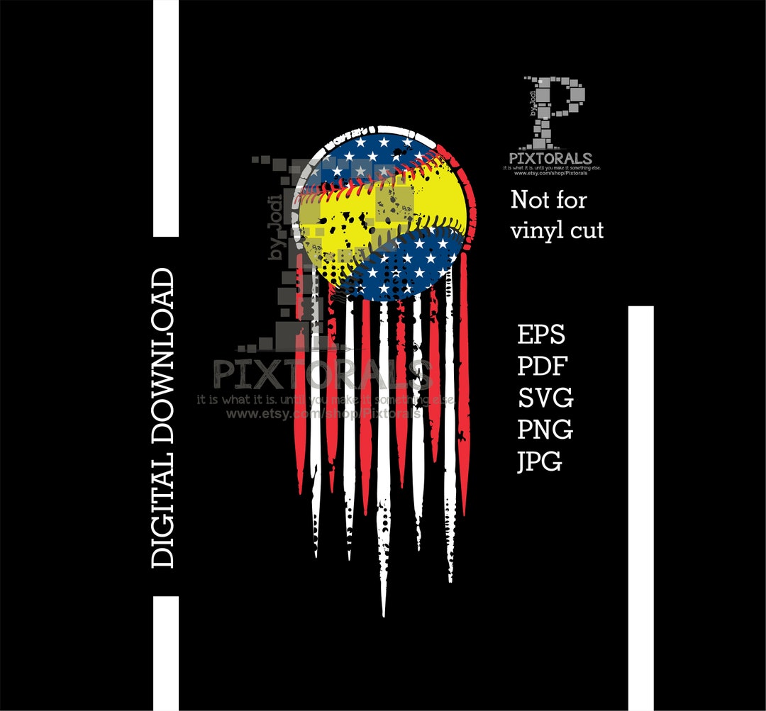 Softball Flag Tee Design, Digital Download, Softball Vector, Softball ...