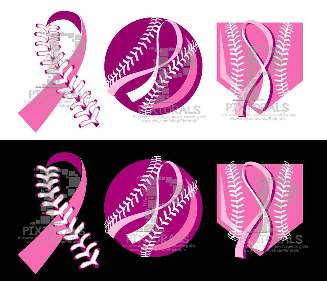 Baseball Softball Breast Cancer Logo Set, Baseball Cancer Vector, Eps ...