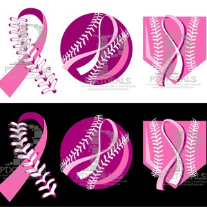 Baseball Softball Breast Cancer Logo Set, Baseball Cancer Vector, Eps ...