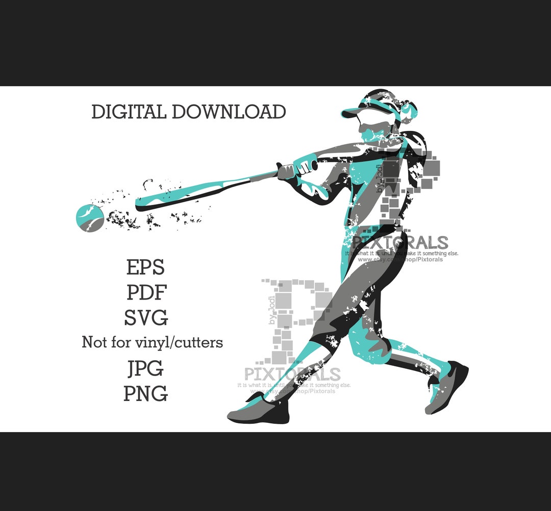 Softball Player Design, Grunge, Digital Download, Edgy, Vector, Clipart ...