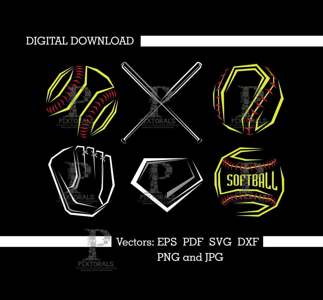 Softball Design Set, Digital Download, Softball Edgy Pdf, Eps, Svg, Dxf ...
