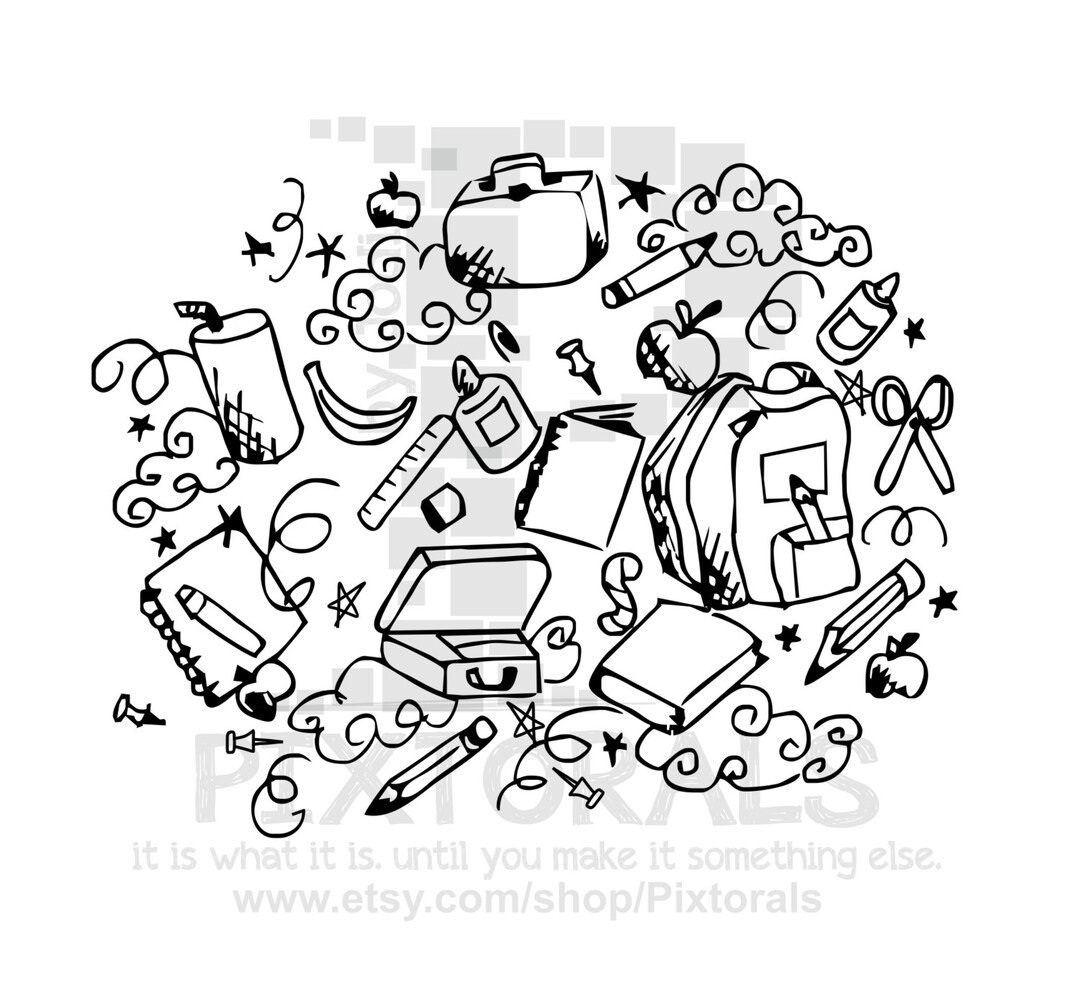 School Doodle PNG transparent Background EPS File and - Etsy