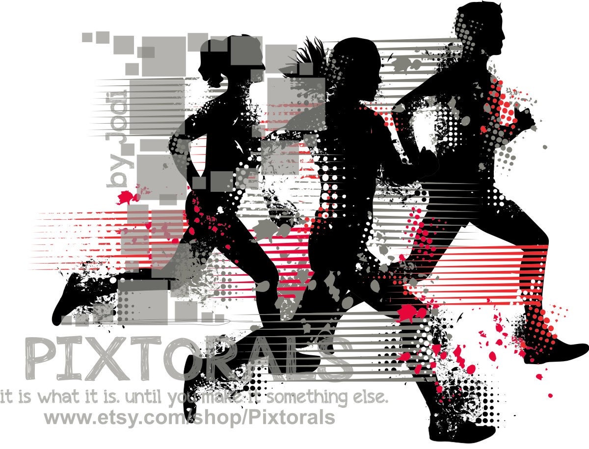 Cross Country Runners Clipart! Grunge Style EPS file (Vector), jpeg ...