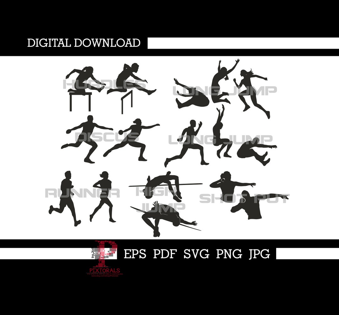 Track and Field, Silhouettes, Digital Download, Eps, Pdf, Svg, Jpg, Png ...