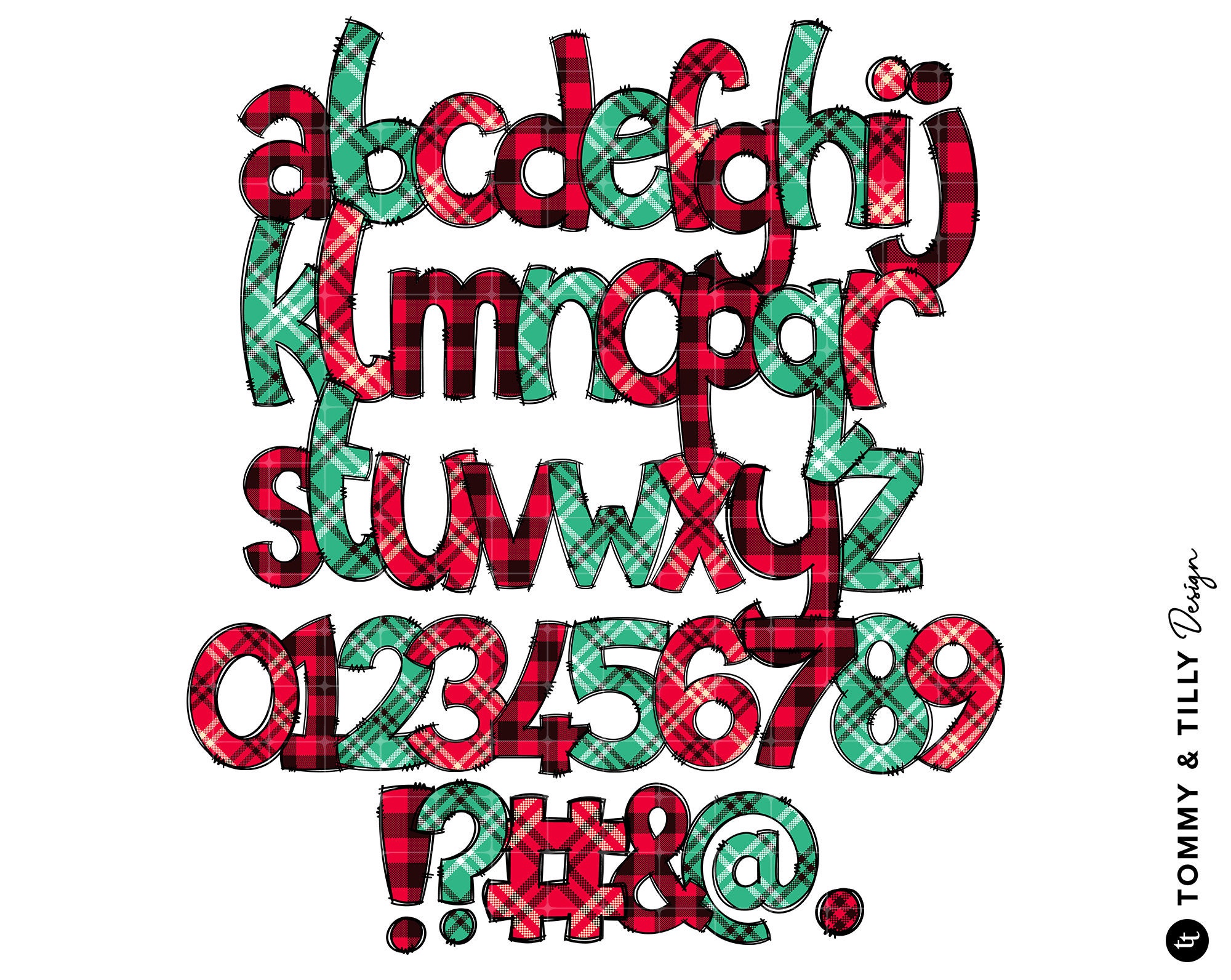 Christmas Plaid Alphabet Set PNG Files Doodle Letters - Etsy