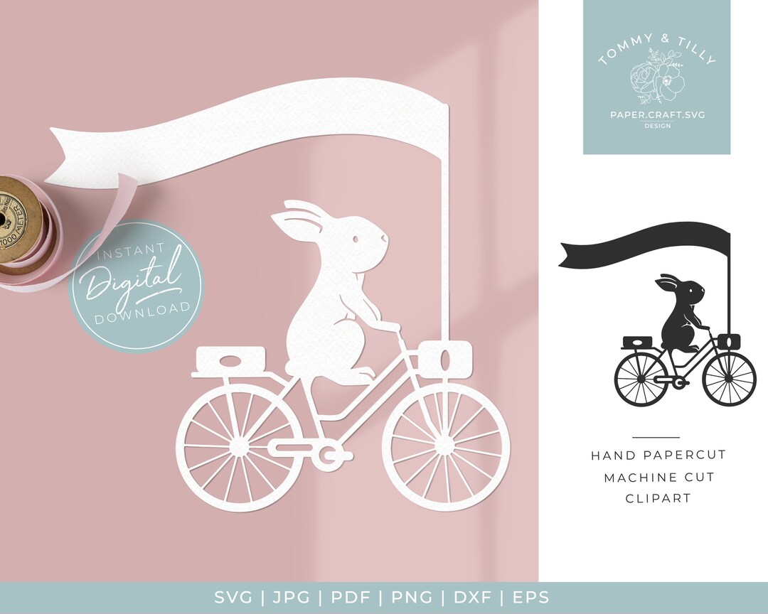 Rabbit With Banner Papercut Machine Cut Cricut Silhouette Svg Dxf Png ...