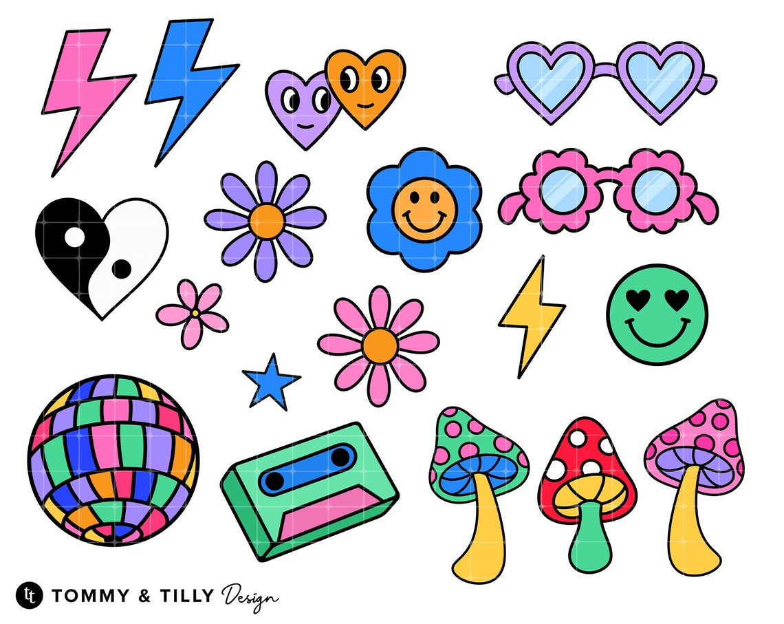 Groovy Retro Alphabet Set With Clipart PNG Files 90s 60s - Etsy