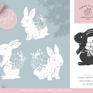 Floral Rabbits X 3 Papercut Template Machine Cut Cricut Silhouette Svg ...