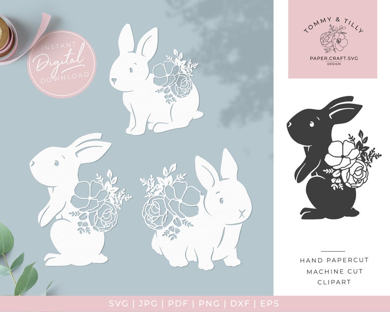 Floral Rabbits X 3 Papercut Template Machine Cut Cricut - Etsy