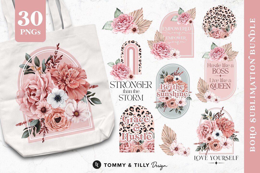 Boho Flower Sublimation Bundle Designs Watercolor Flower PNG Files ...