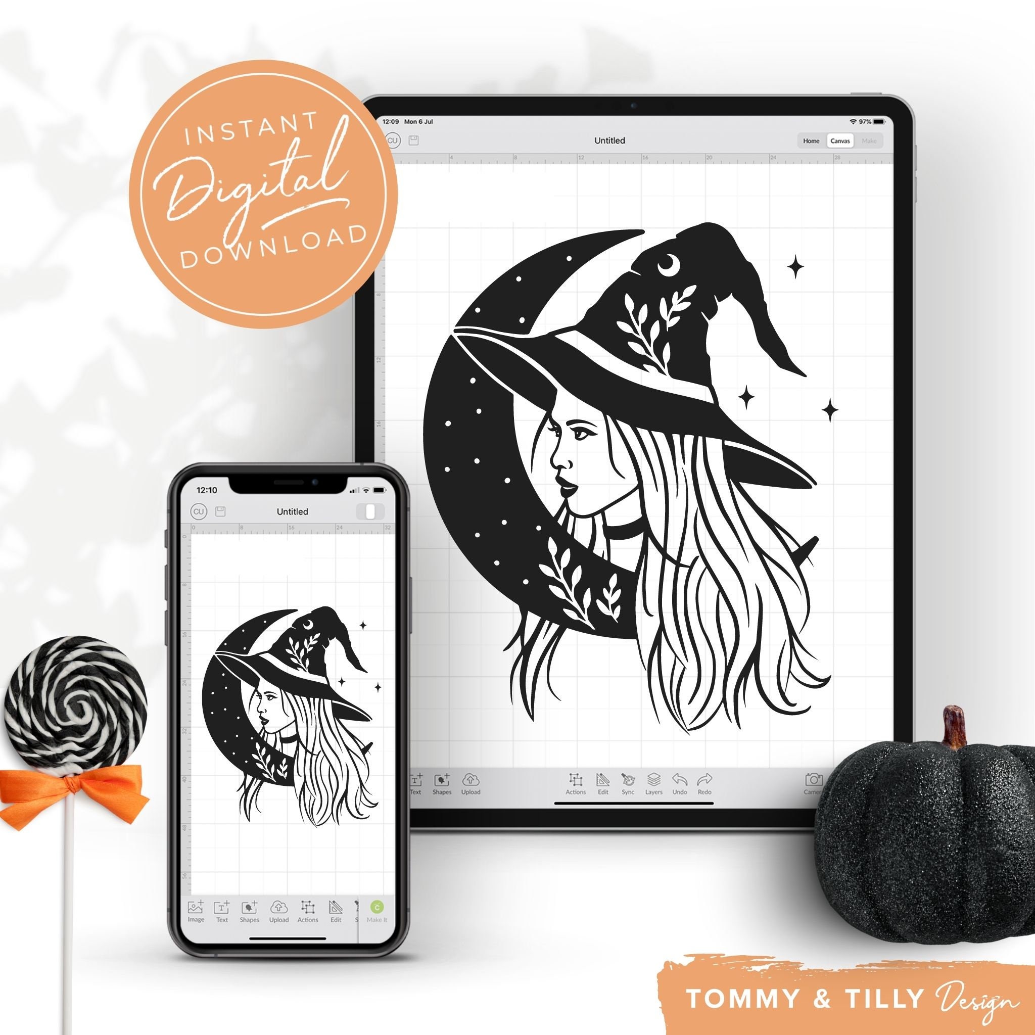 Moon Witch SVG Halloween Cricut Cut File Machine Cut | Etsy