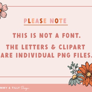 Boho Floral Retro Alphabet Set With Clipart PNG Files Retro Doodle ...