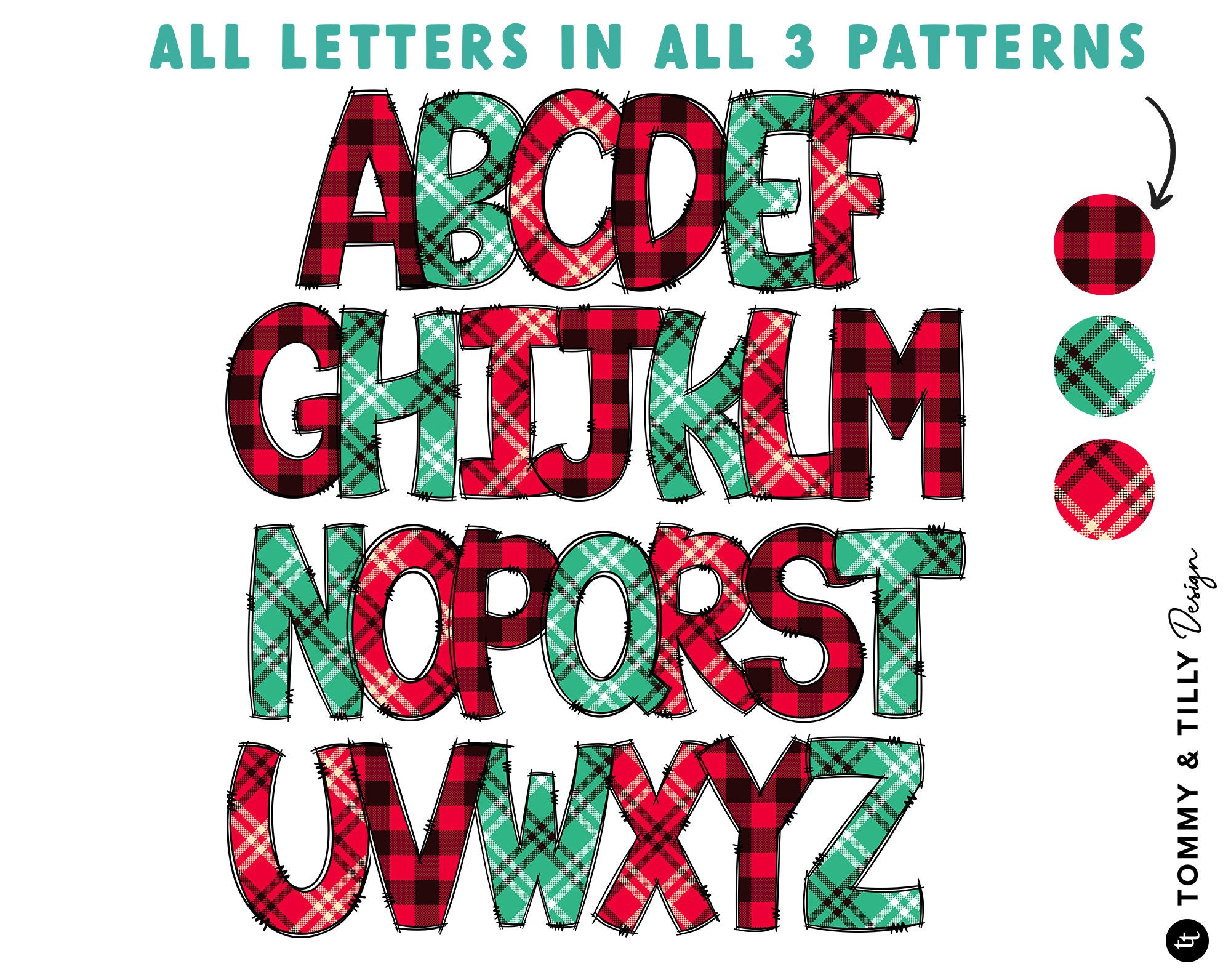 Christmas Plaid Alphabet Set PNG Files Doodle Letters - Etsy