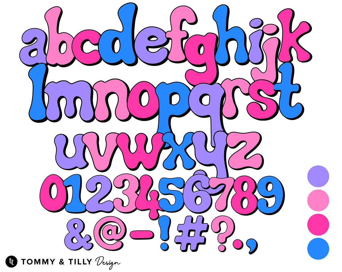 Groovy Retro Alphabet Set With Clipart PNG Files 90s 60s - Etsy