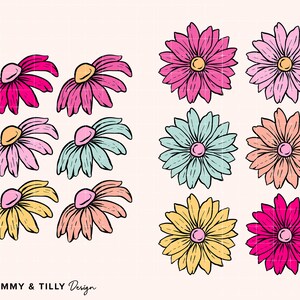 Pink Floral Retro Alphabet Set With Clipart PNG Files Retro Doodle ...
