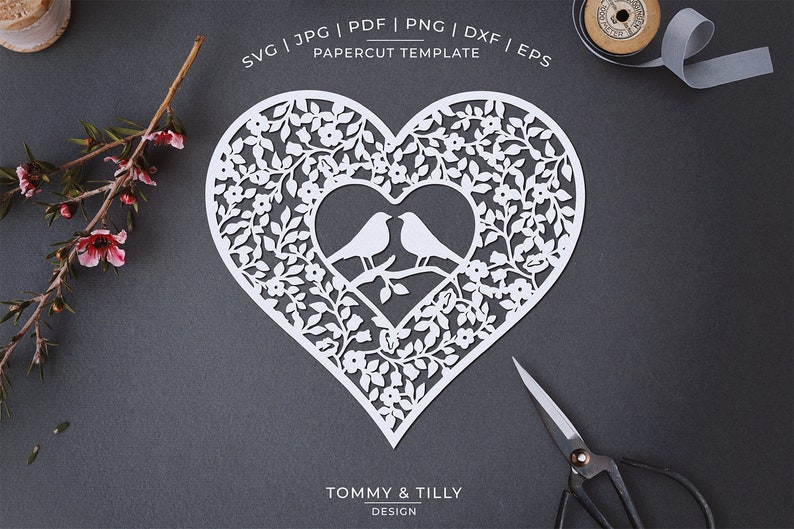 Love Birds Vintage Heart Papercut Template Machine Cut - Etsy