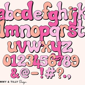 Pink Floral Retro Alphabet Set With Clipart PNG Files Retro Doodle ...