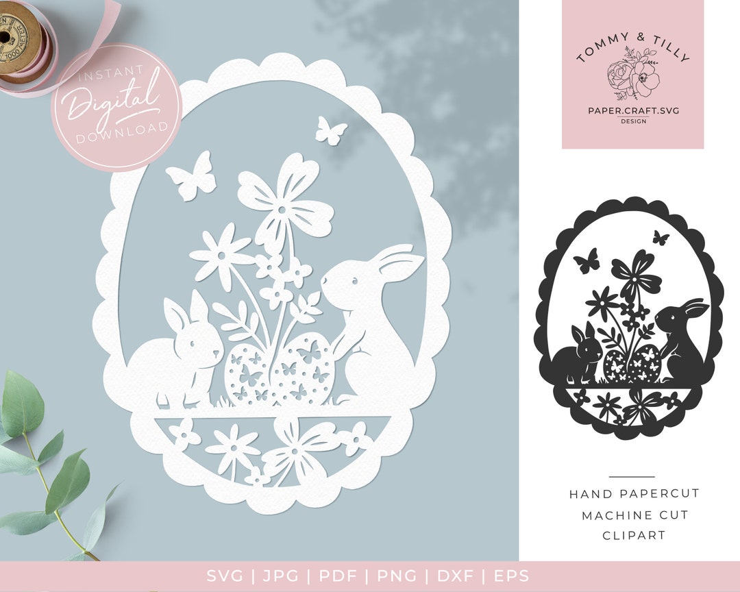 Rabbit Easter Scene Papercut Template Machine Cut Cricut Silhouette Svg ...