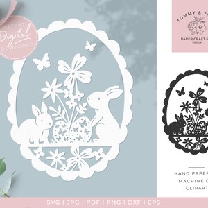 Rabbit Easter Scene Papercut Template Machine Cut Cricut Silhouette Svg ...