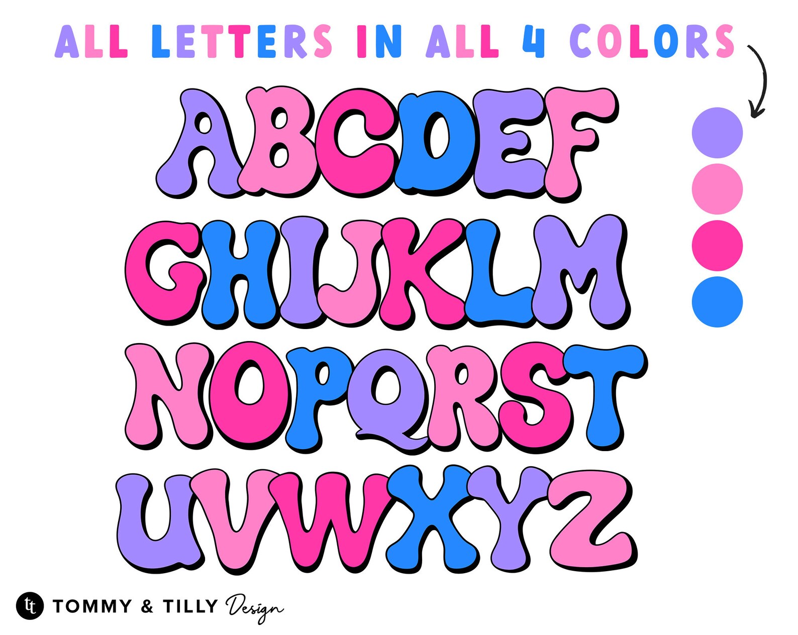 Groovy Retro Alphabet Set With Clipart PNG Files 90s 60s - Etsy