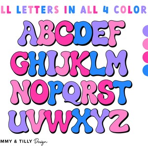 Groovy Retro Alphabet Set With Clipart PNG Files 90s 60s Retro Doodle ...