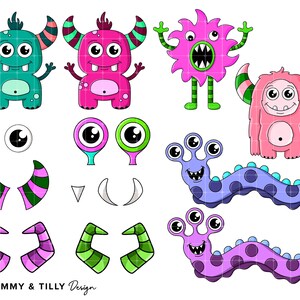 Monster Retro Alphabet Set With Clipart PNG Files Pink Monster Boho ...