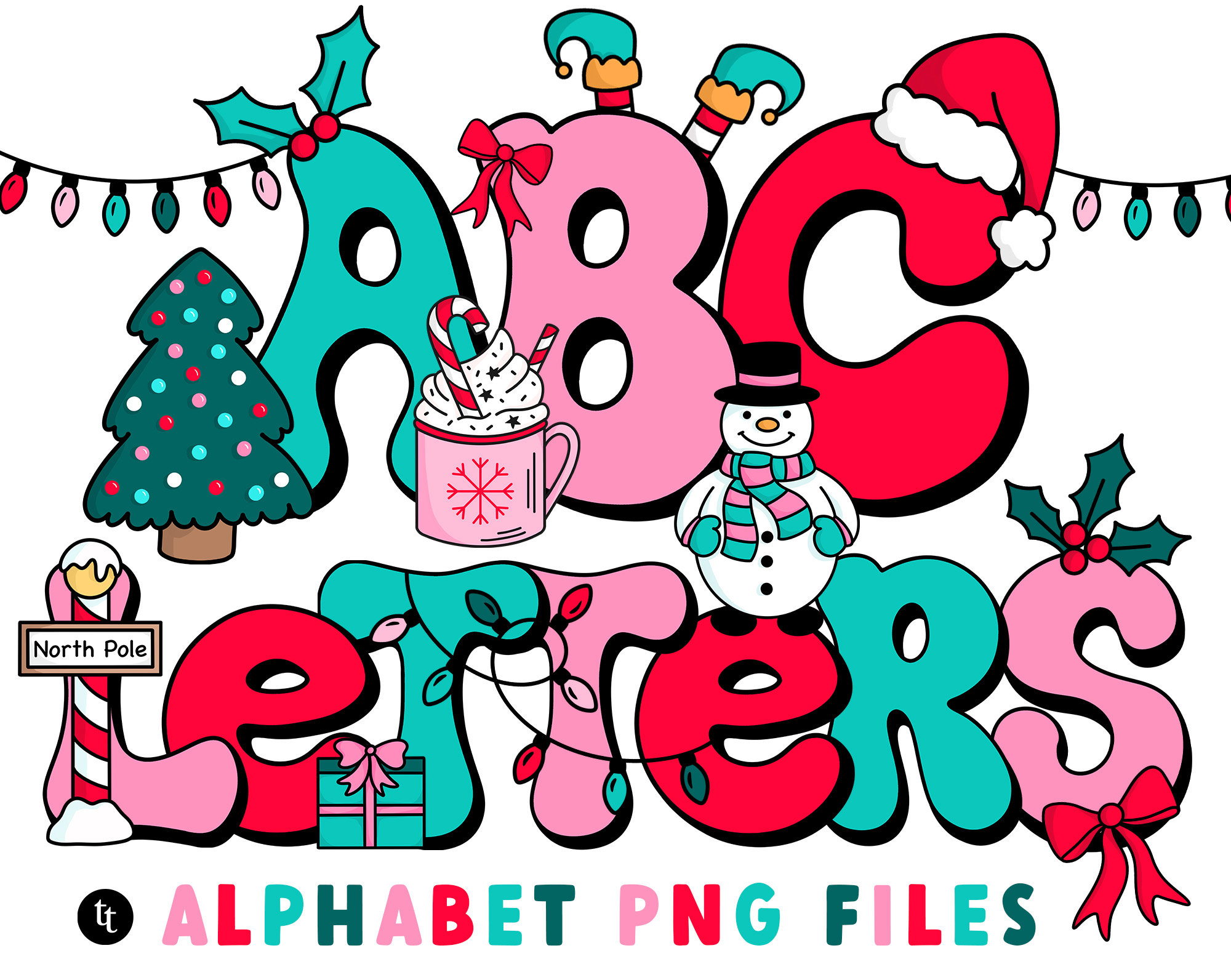 Christmas Retro Alphabet Set With Clipart PNG Files Retro - Etsy UK