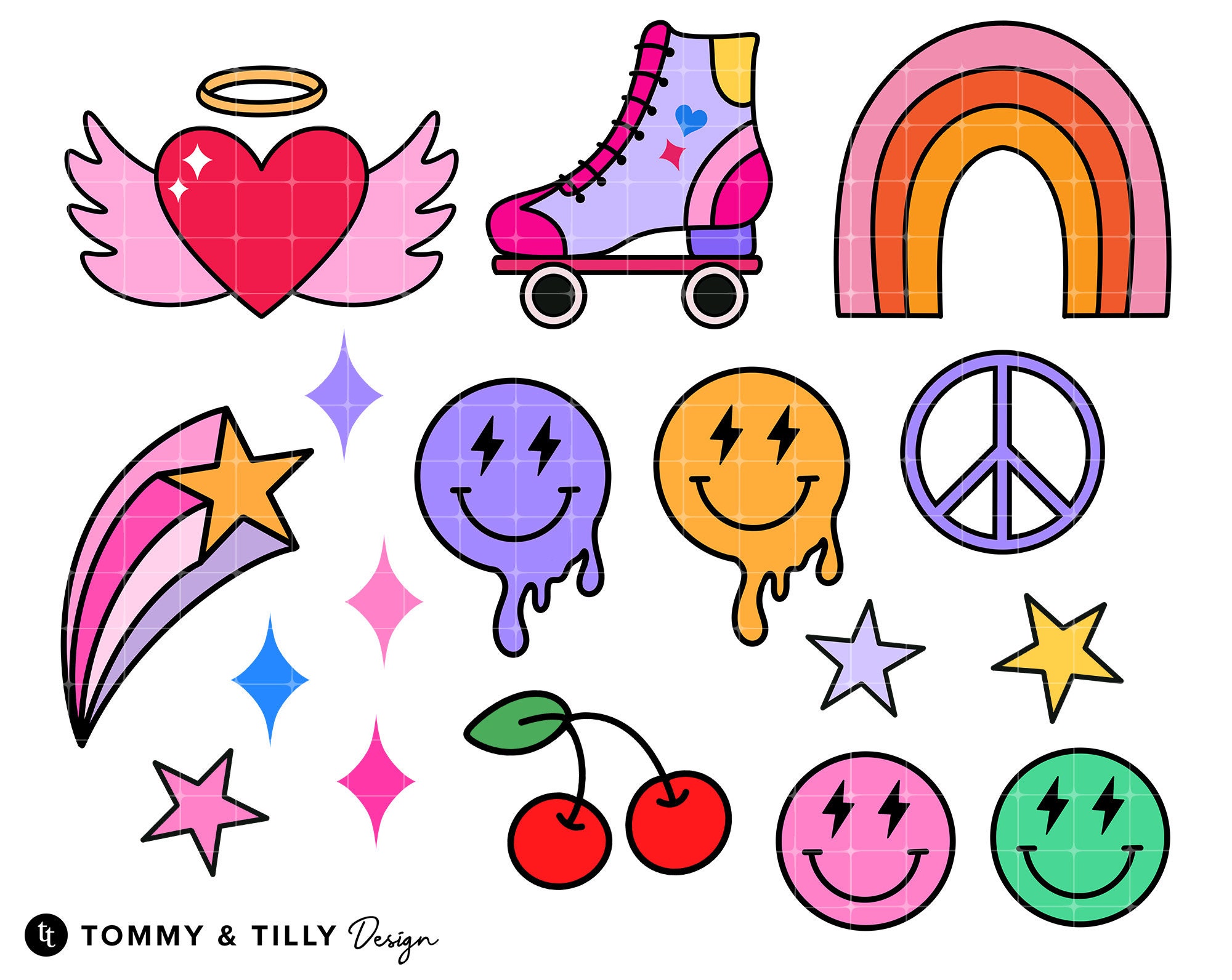 Groovy Retro Alphabet Set With Clipart PNG Files 90s 60s - Etsy